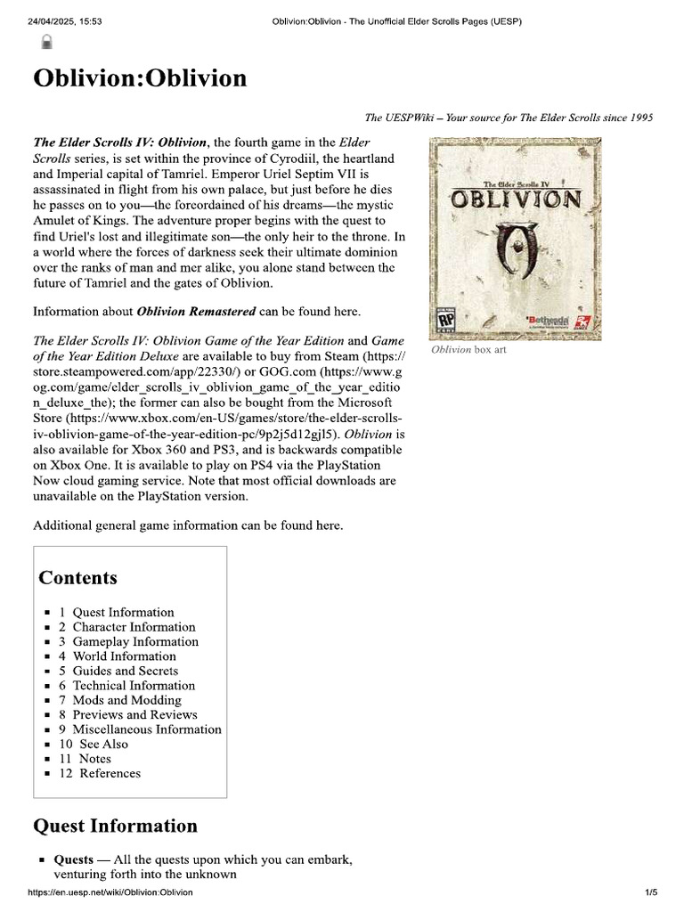 Oblivion Data | PDF