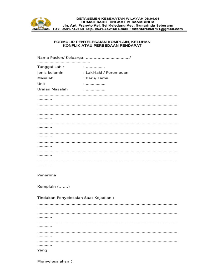 Formulir Penyelesaian Komplain Pasien | PDF