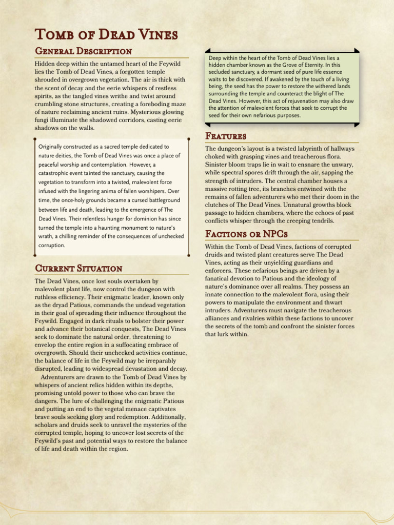 Tomb of Dead Vines - The Homebrewery | PDF