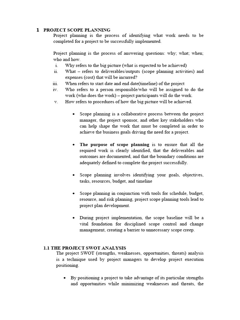 Lecture 4 Project Scope Planning | PDF | Swot Analysis | Cognition