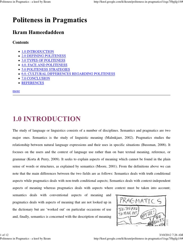 Politeness in Pragmatics Explained | PDF | Cognitive Science | Human ...