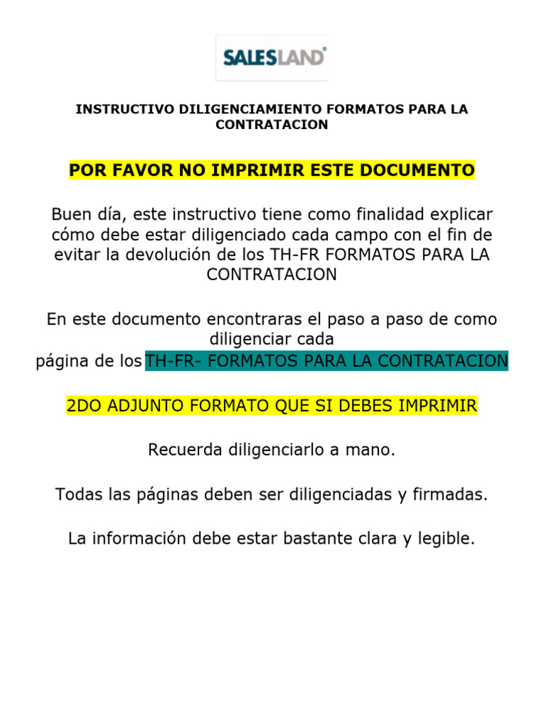3.no Imprimir Instructivo para Diligenciar Formatos de Contratacion | PDF | Información | Business