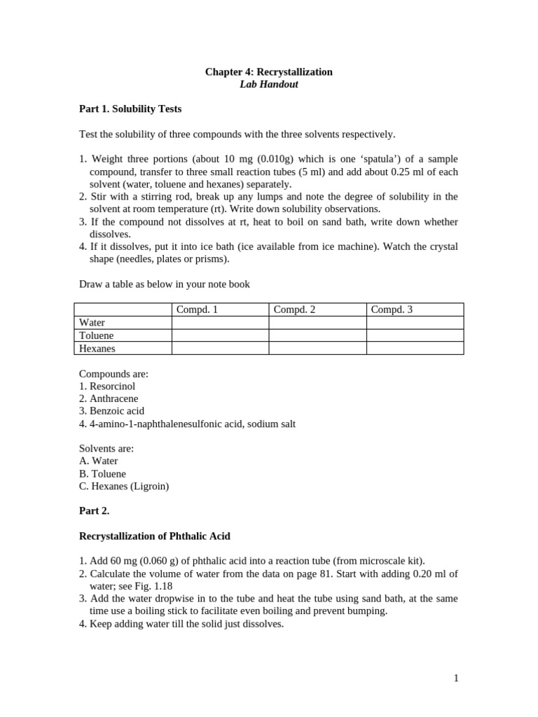W2 Crystallization Handout | PDF | Solubility | Water