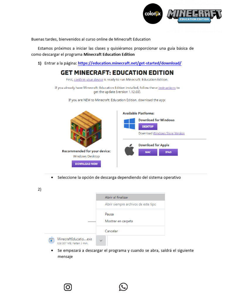 Guía de Instalación de Minecraft Education | PDF