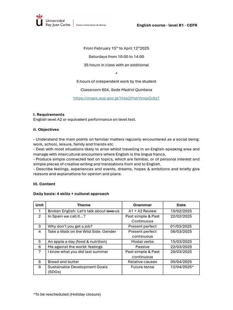 B1 English Course Details and Schedule | PDF | English Language | Languages