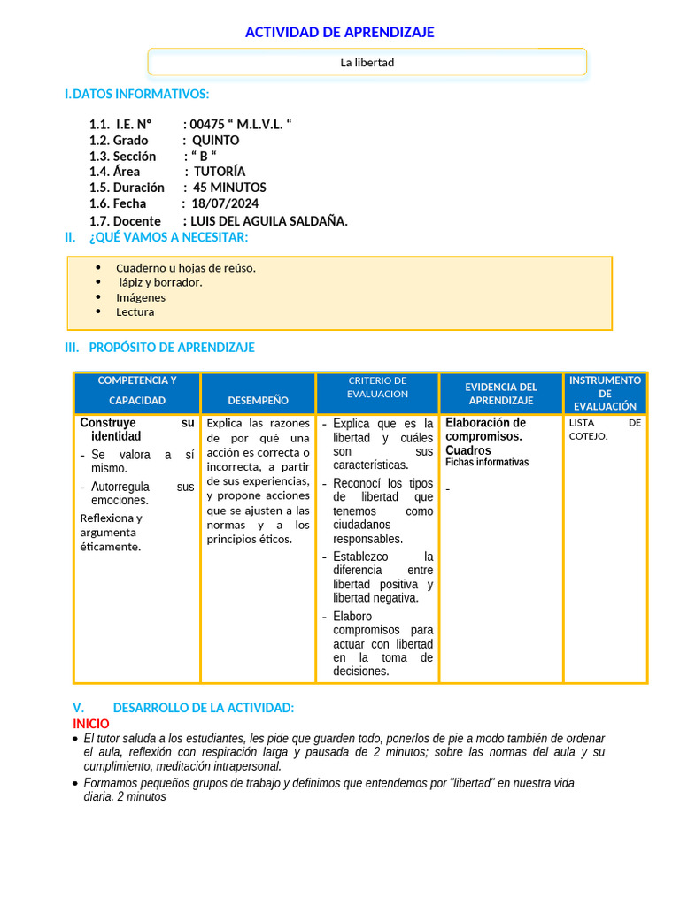 D1 A3 SESION TUT. La Libertad | PDF | Libertad | Tolerancia