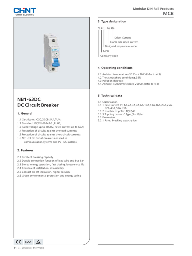 Ficha Técnica Breaker DC NB1-63DC | PDF | Direct Current | Electrical Engineering
