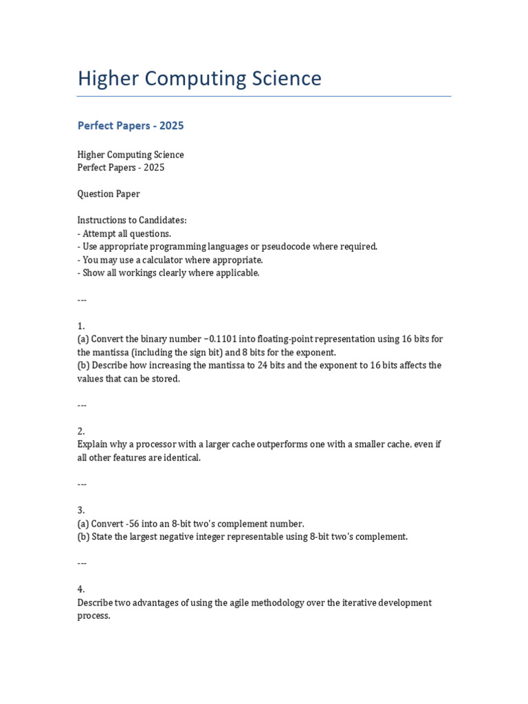 Higher Computing Science Exam Paper 2025 | PDF | Bit | Computer Programming