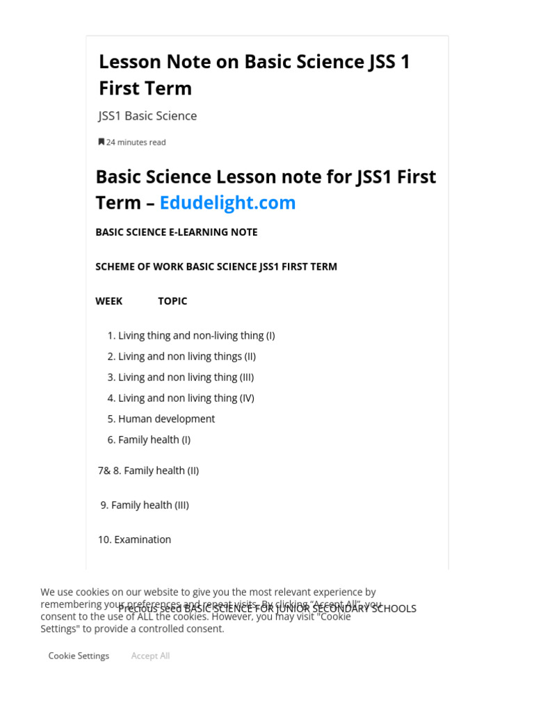Lesson Note On Basic Science JSS 1 First Term | PDF | Gases | Puberty