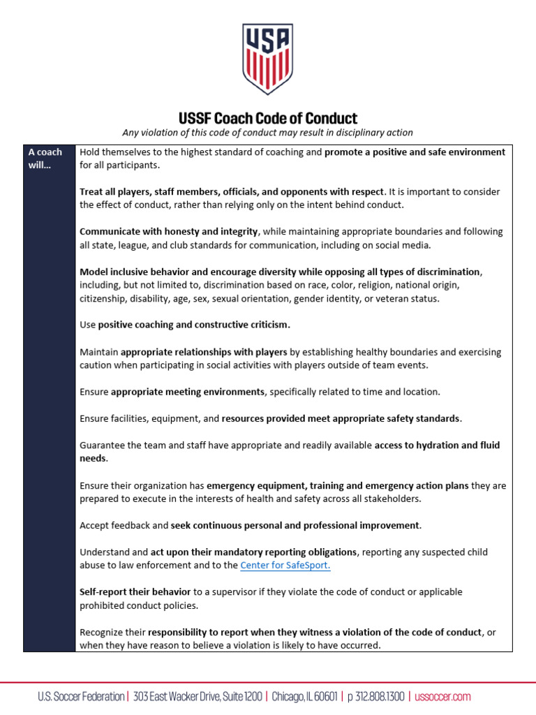 USSF Coach Conduct Guidelines | PDF | Discrimination | Social Psychology
