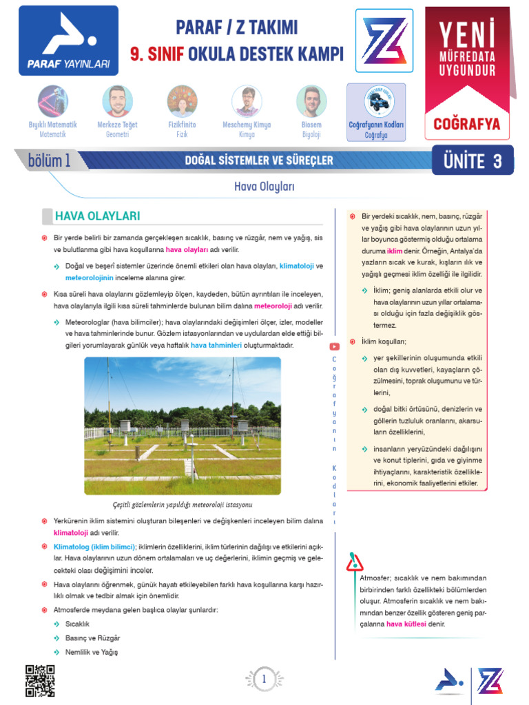 Hava Olaylari 9 Sinif Cografya Yeni Mufredat 2025 | PDF