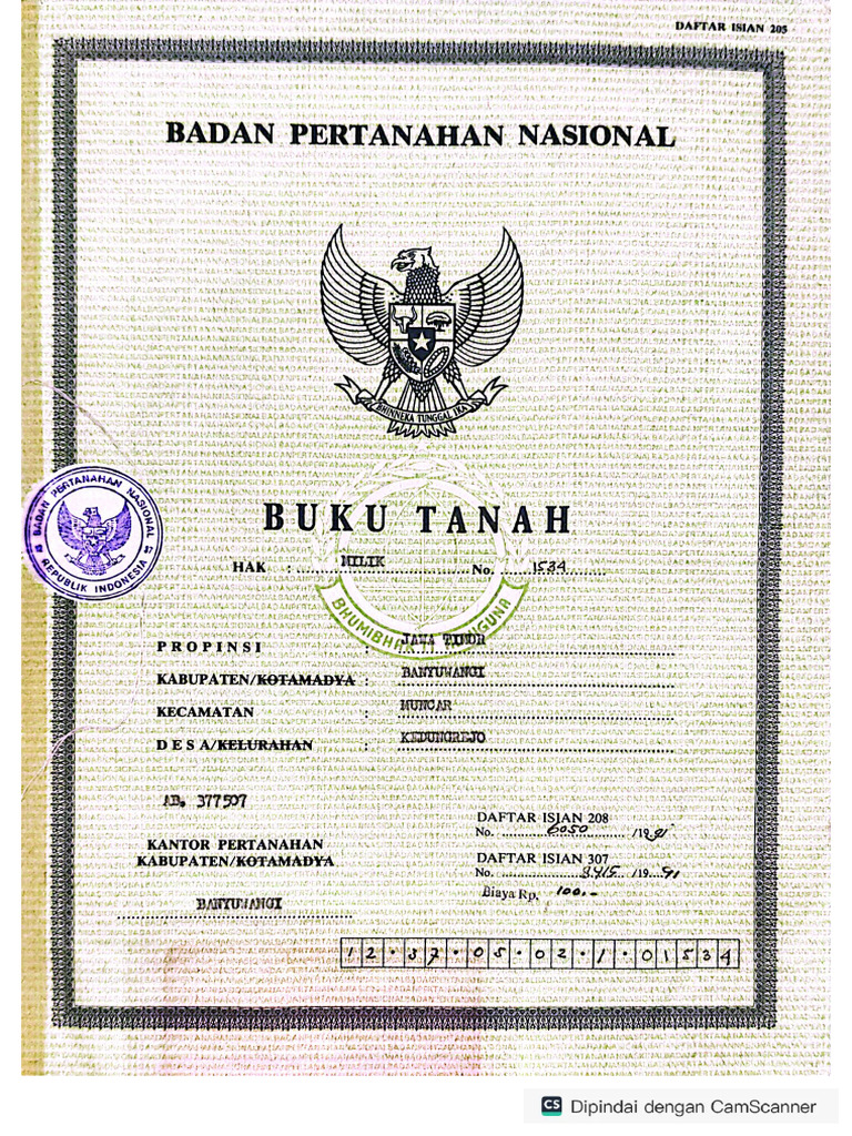 Sertifikat Tanah Hj. Husnul Khotimah | PDF