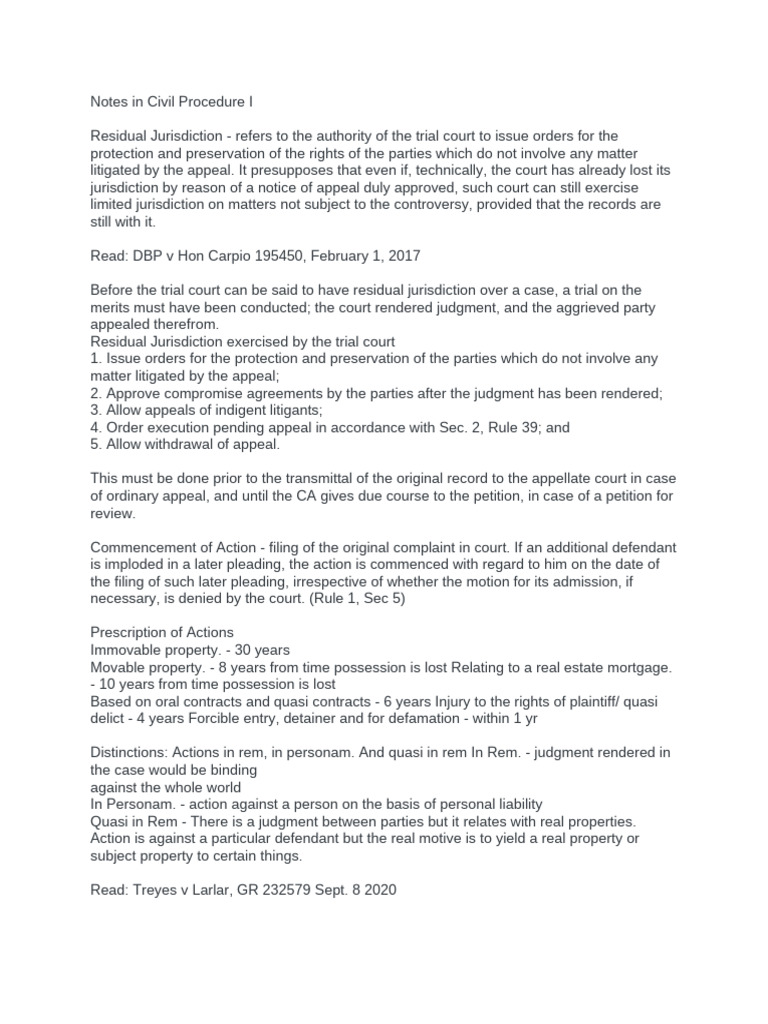 Understanding Residual Jurisdiction in Civil Procedure | PDF | Lawsuit ...