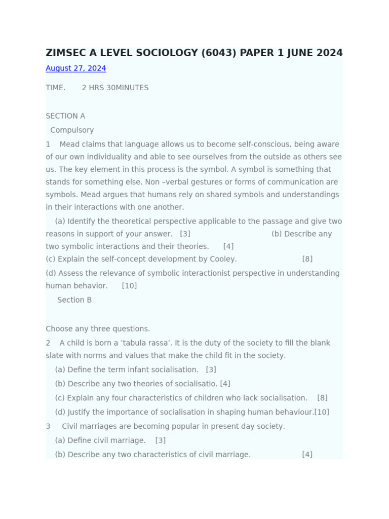 Sociology A Level 2024 June | PDF | Socialization | Sociology