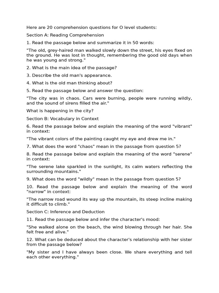 O Level English Comprehension Practice | PDF | Reading Comprehension