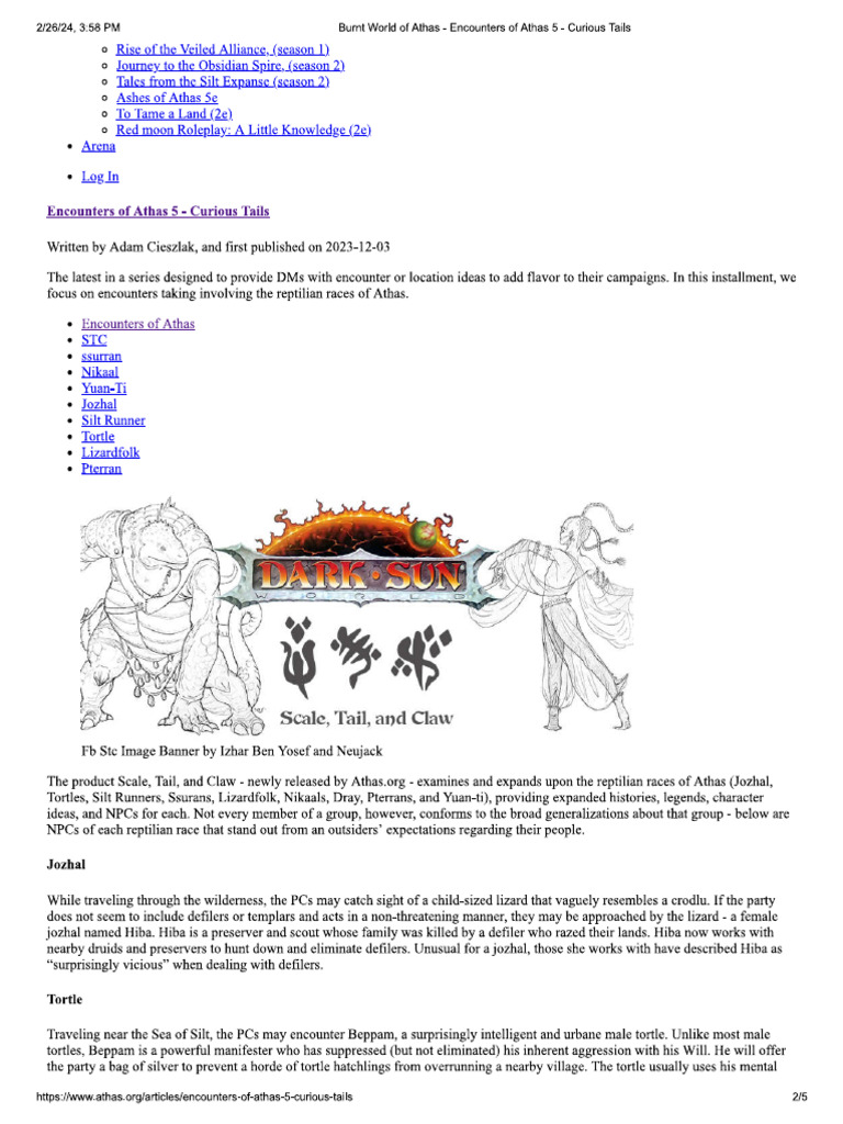 Burnt World of Athas - Encounters of Athas 5 - Curious Tails | PDF