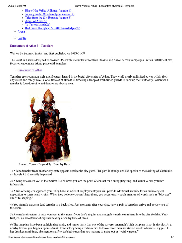 Burnt World of Athas - Encounters of Athas 3 - Templars | PDF