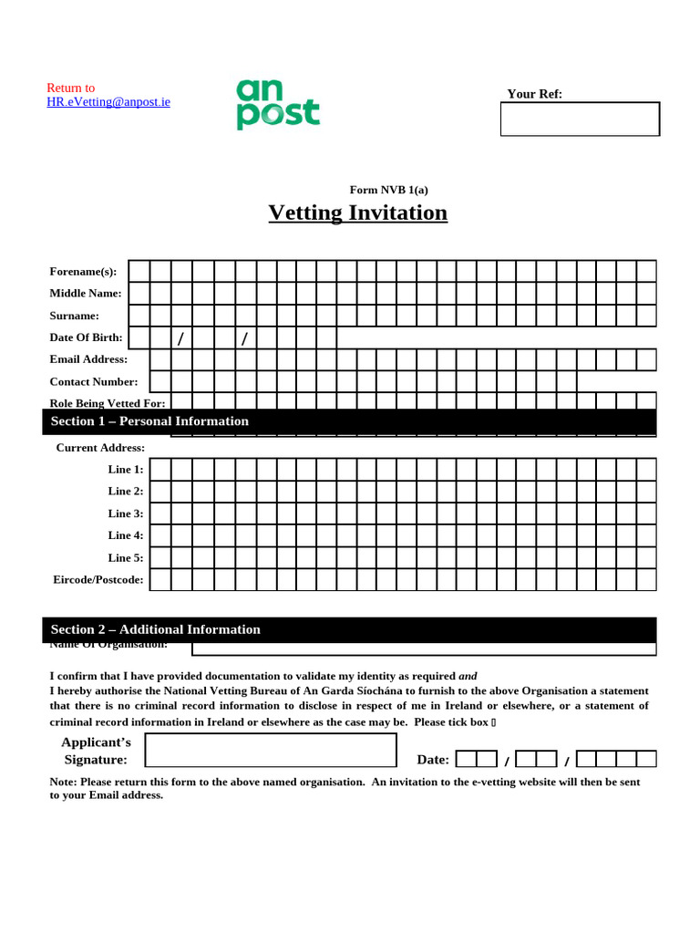 An Post Vetting Form, Tresor | PDF
