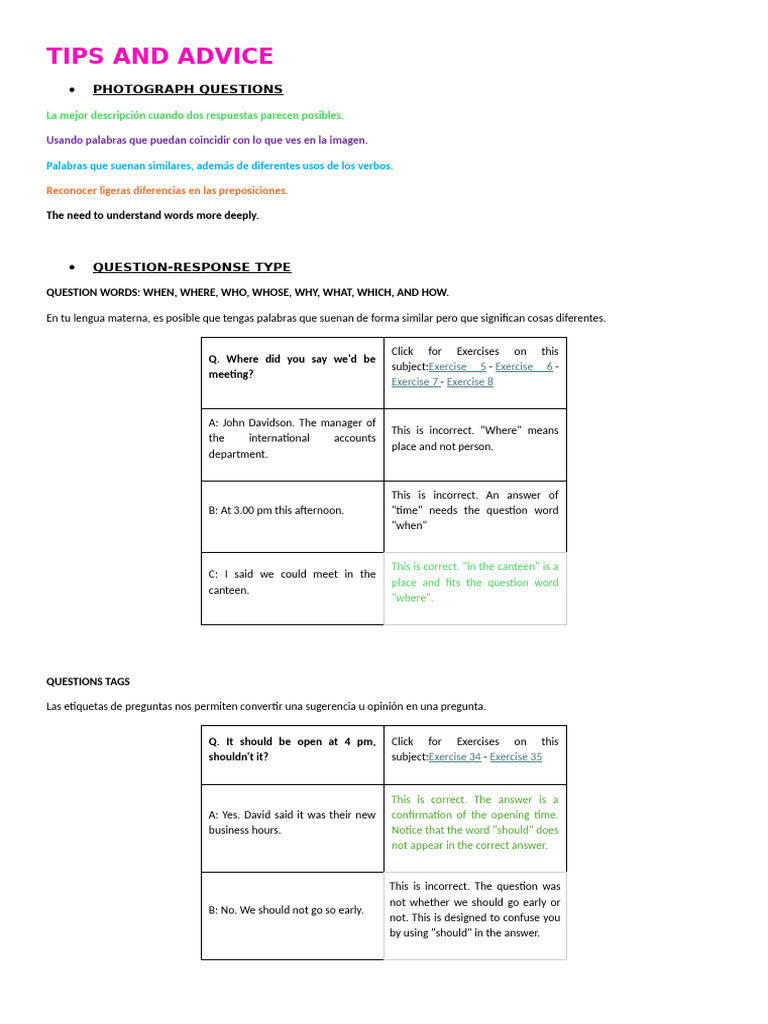 Consejos para Responder Preguntas en Inglés | PDF