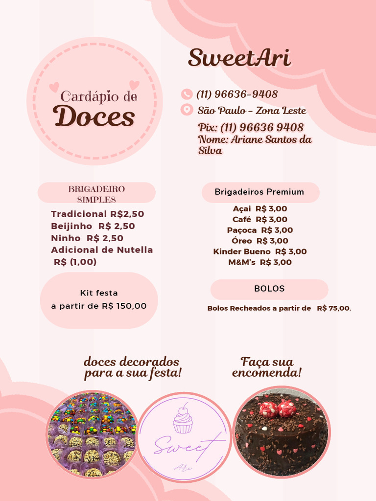 Cardápio de Bolos Confeitaria Rose Claro A4 | PDF