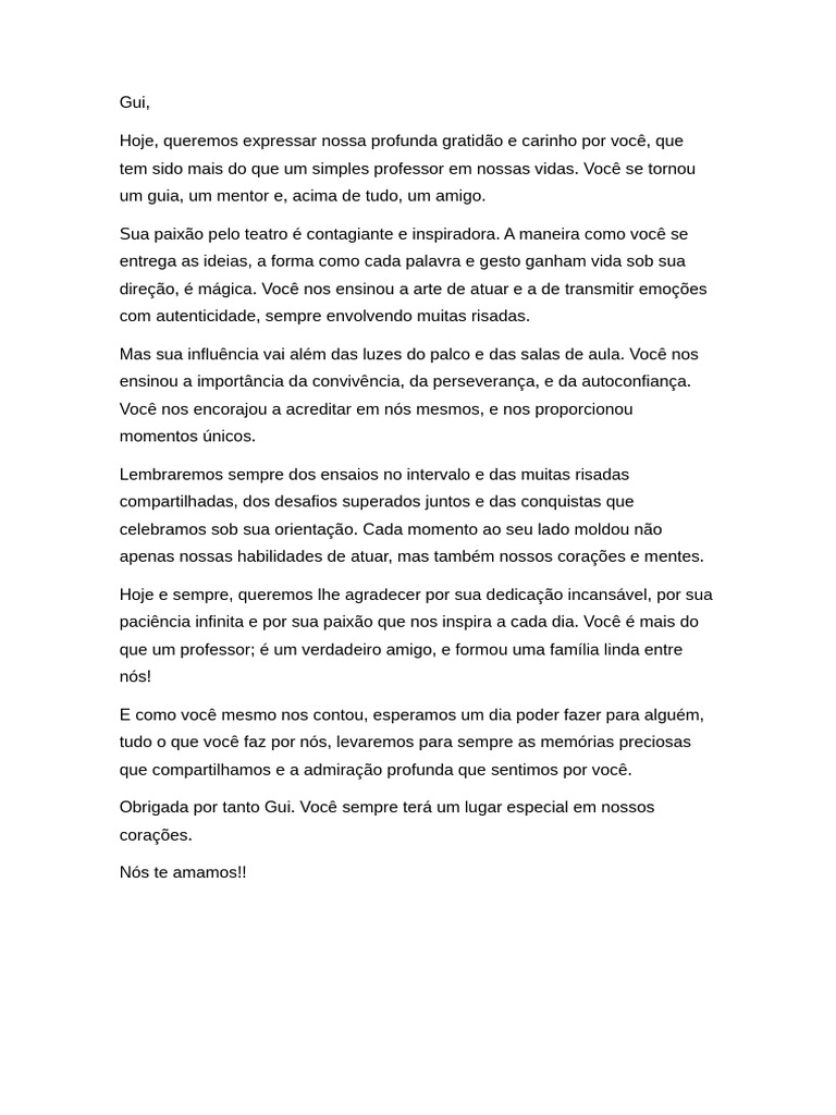 Agradecimento ao Professor Gui | PDF