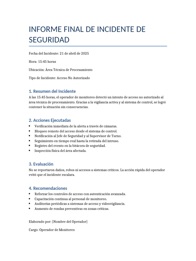 Informe Incidente Seguridad | PDF