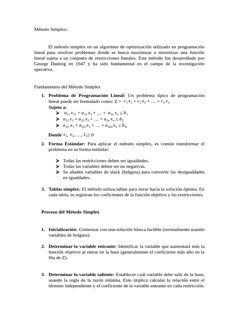 Método Simplex y Sensibilidad | PDF | Programación lineal | Algoritmos
