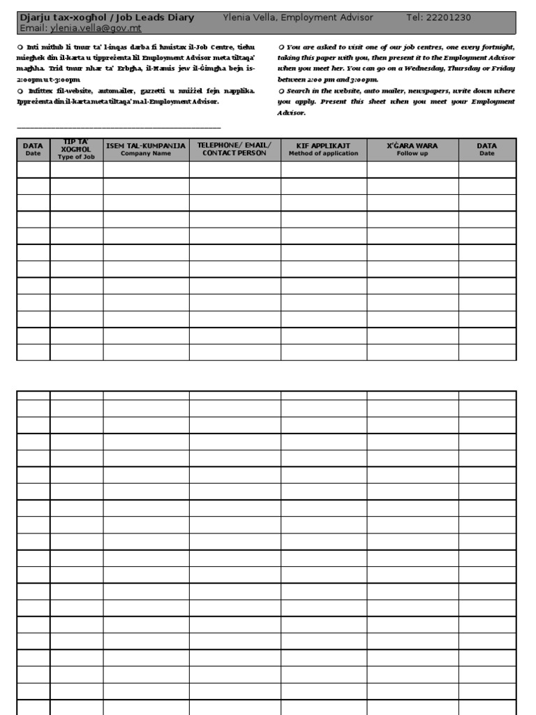 Job Leads Diary | PDF