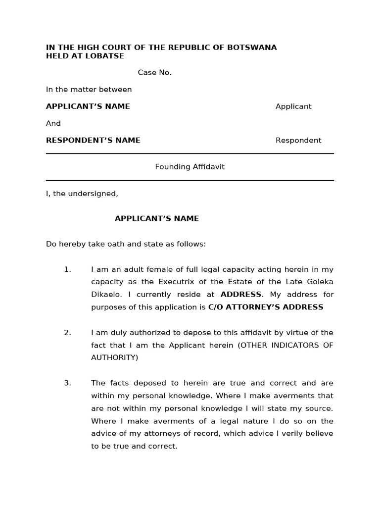 Founding Affidavit Template | PDF