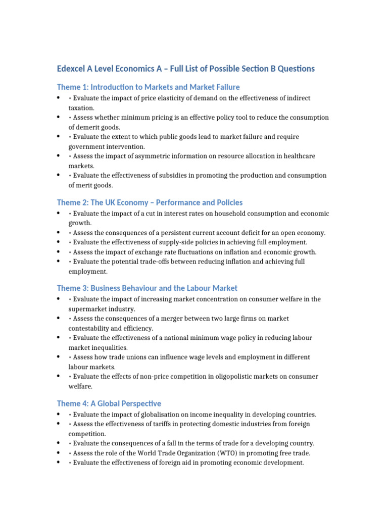Edexcel Econ Section B Questions Full List | PDF