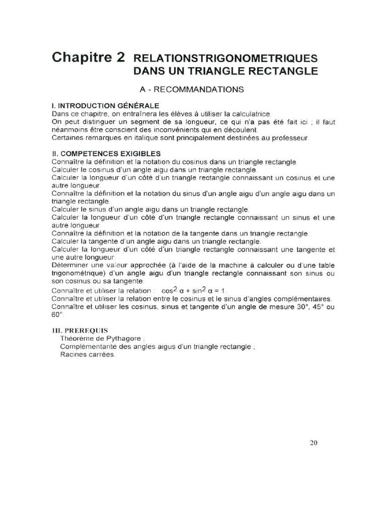 CH 2-Relations Trigonometriques Dans Un Triangle Rectangle Partie 1 | PDF