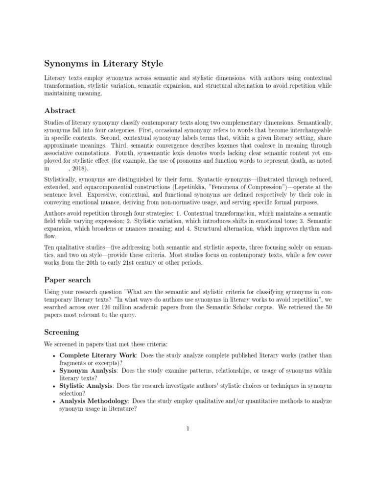 Elicit - Synonyms in Literary Style - Report | PDF | Analysis | Methodology