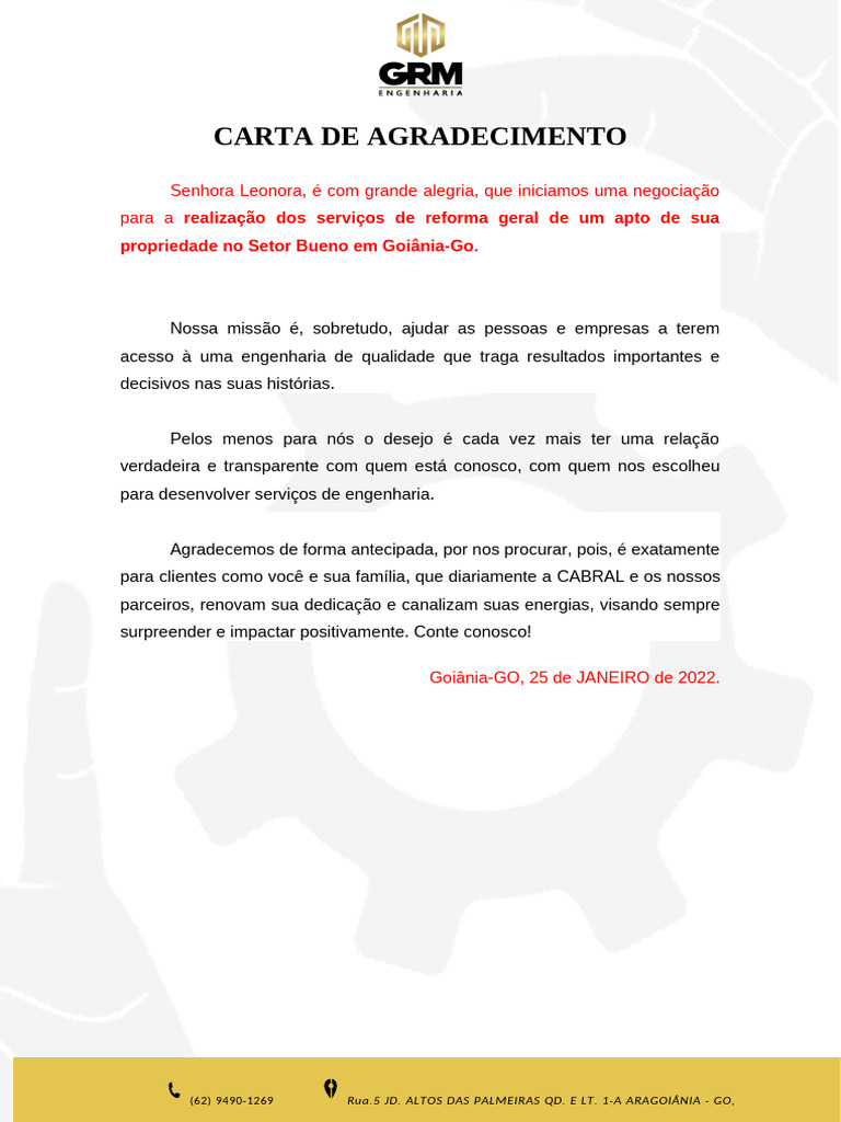 Carta de Agradecimento | PDF