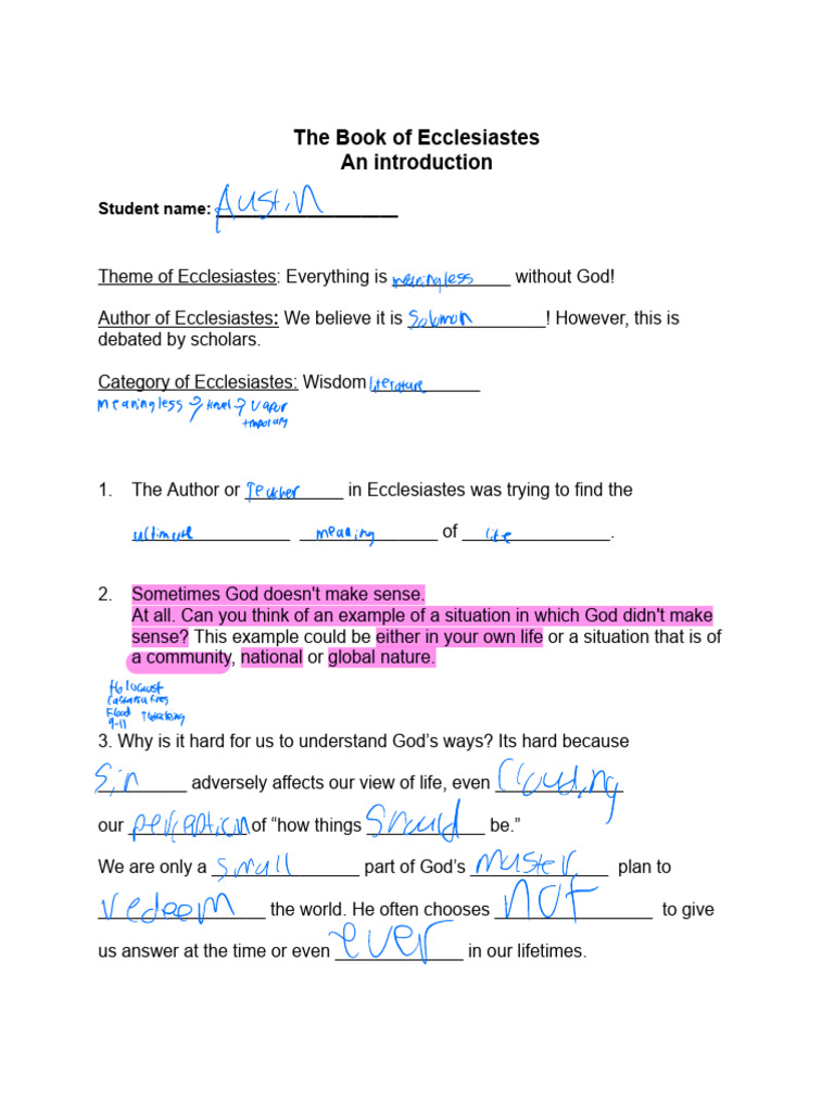 Ecclesiastes: The Futility of Life Without God | PDF | Ecclesiastes ...