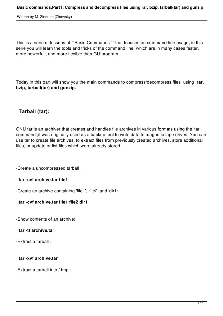Basic Commands Les I Compress And Decompress Files Using Rar Bzip Tar