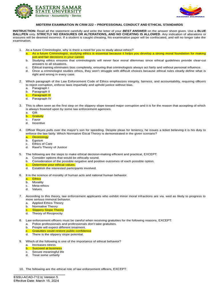 Midterm Examination in Crim 222 | PDF | Morality | Courage