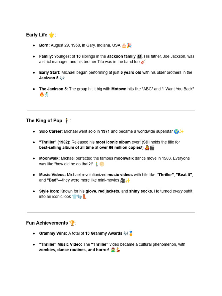 Notes About Michael Jackson | PDF | Michael Jackson