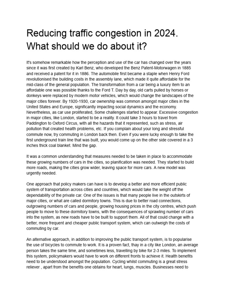 Reducing Traffic Congestion in 2024 | PDF | Car | Traffic Congestion