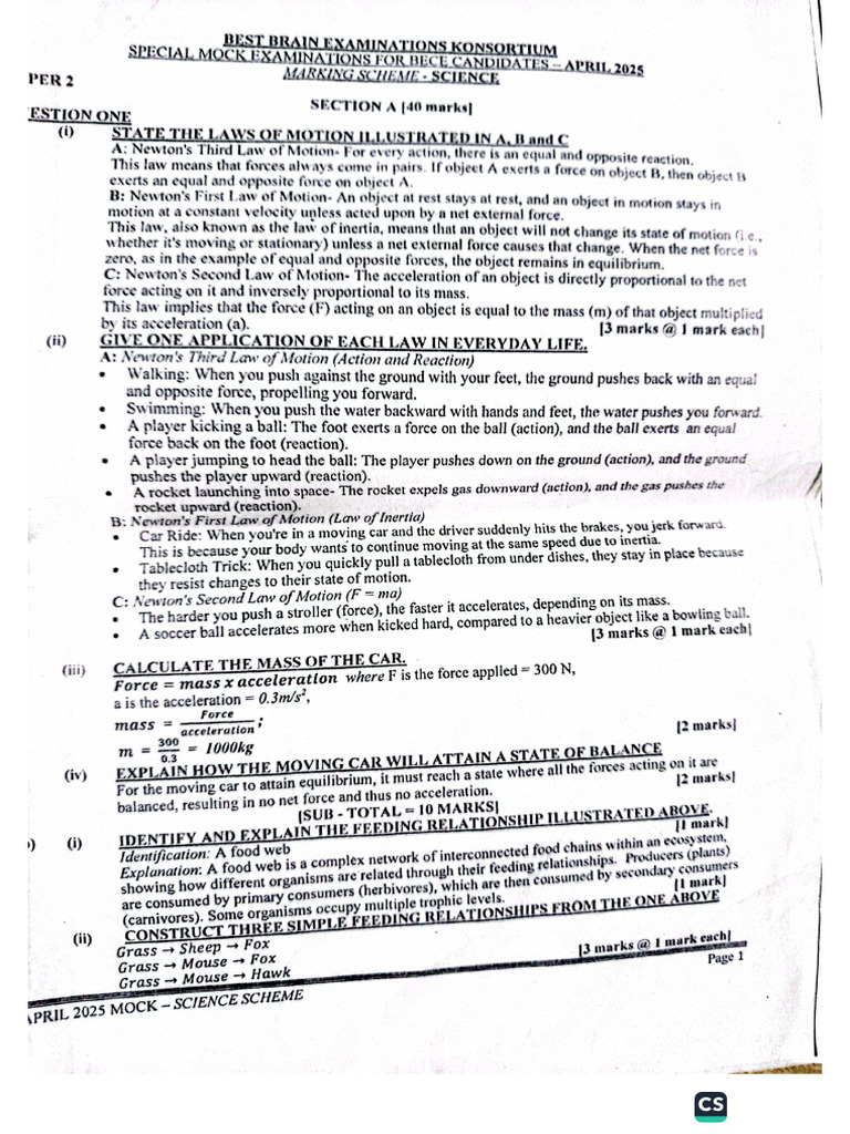 SCIENCE MARKING SCHEME | PDF