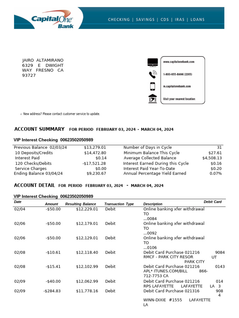 Capital One Statement 256 | PDF | Debit Card | Banks