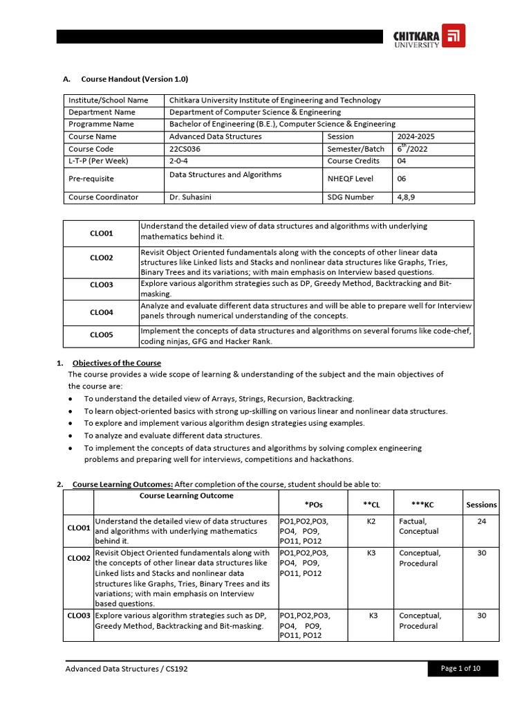 Advanced Data Structures Course Plan Pdf String Computer Science 8078