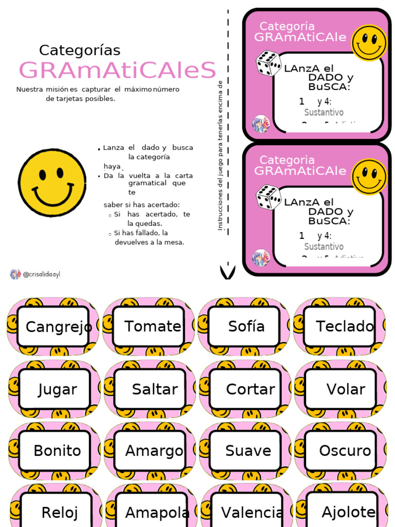 SMILE - Juego de Tarjetas Autocorregibles - Categorías Gramaticales ...