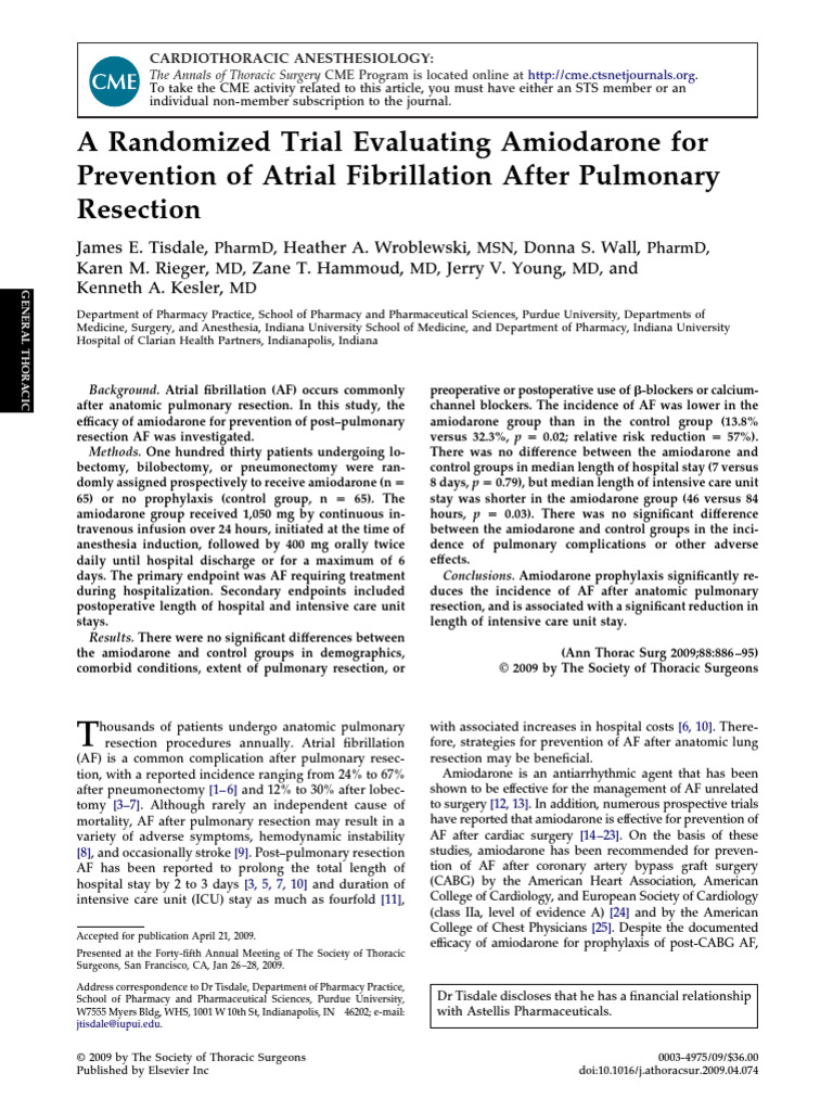 A Randomized Trial Evaluating Amiodarone For Prevention of Atrial ...