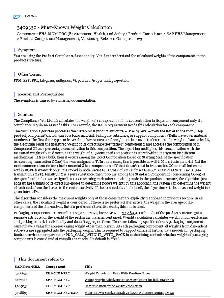 3409330 - Must-Known Weight Calculation | PDF | Parts Per Notation | Weight