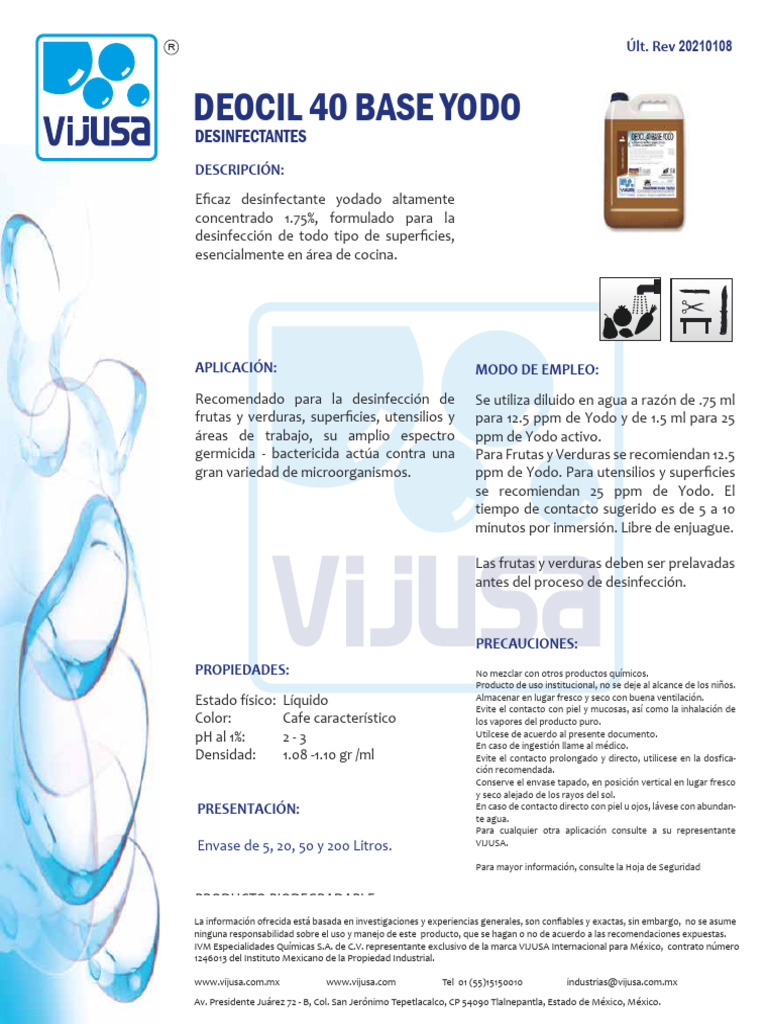 FT de Deocil 40 Base Yodo 210108 | PDF | Yodo | Agua