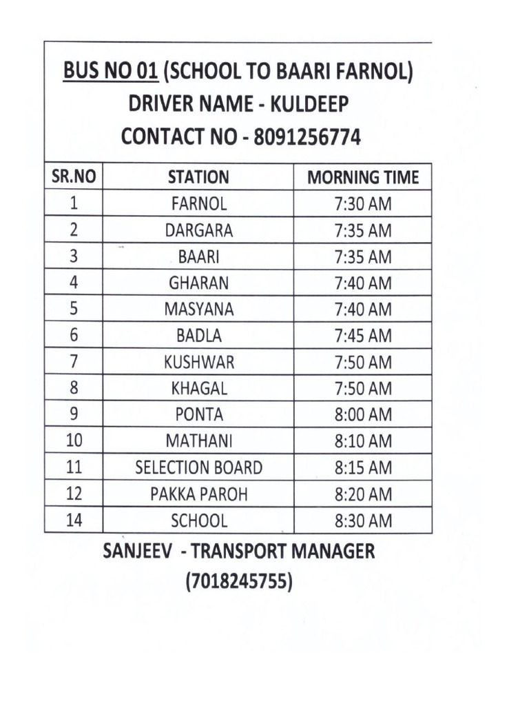 School Bus Timing Detail 2025-2026 | PDF