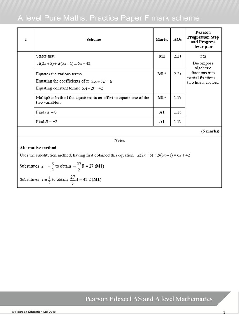 A Level Pure Maths Practice Paper F Mark Scheme | PDF | Abstract ...