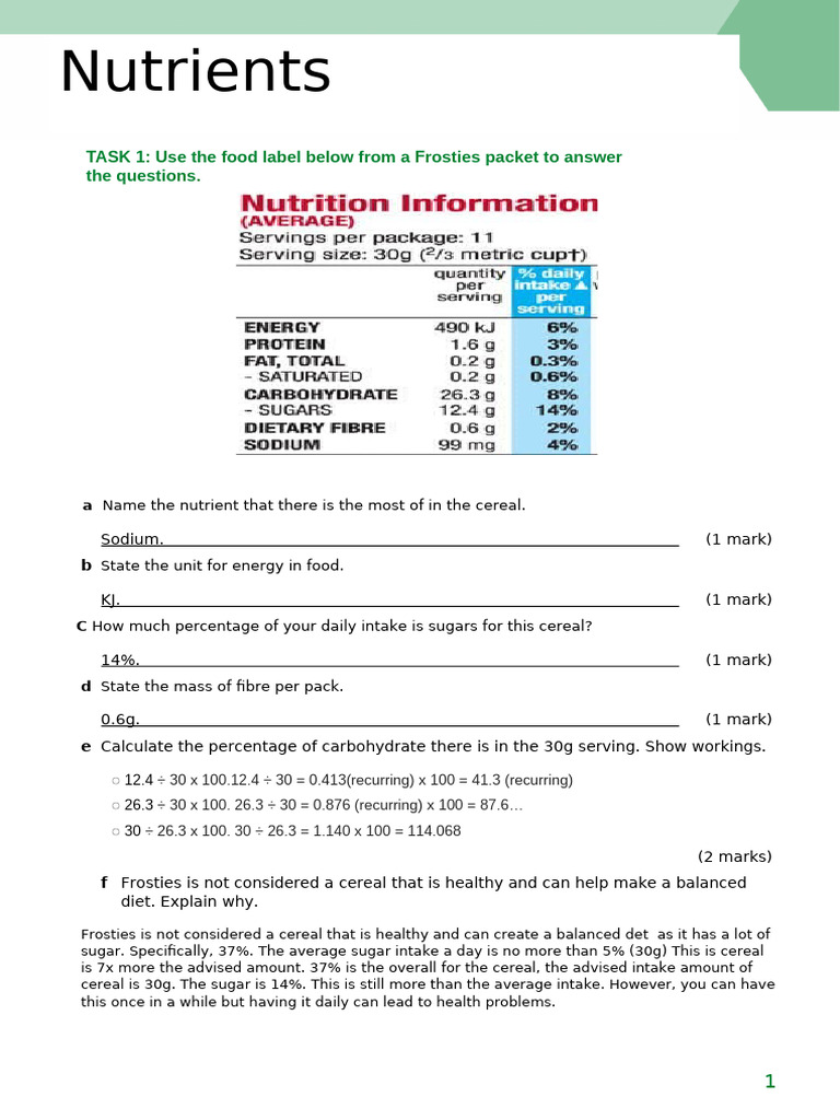 L1 Nutrients Activity | PDF
