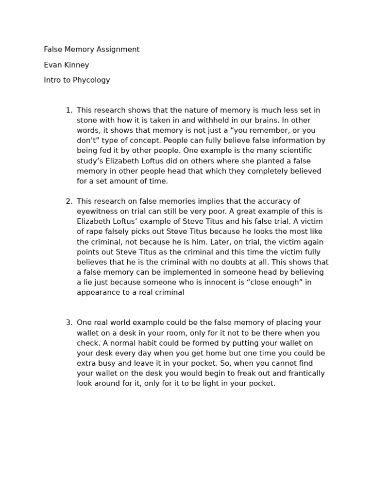 False Memory Assignment Evan K. | PDF