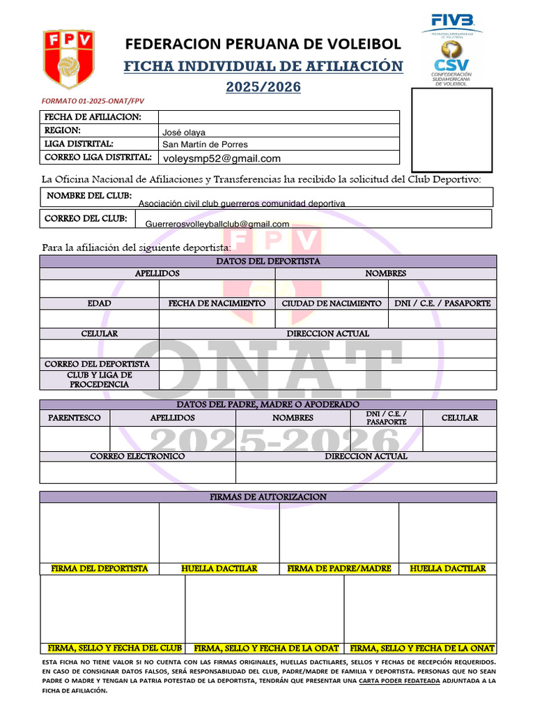 Onat 01 Ficha de Afiliación 2025 | PDF